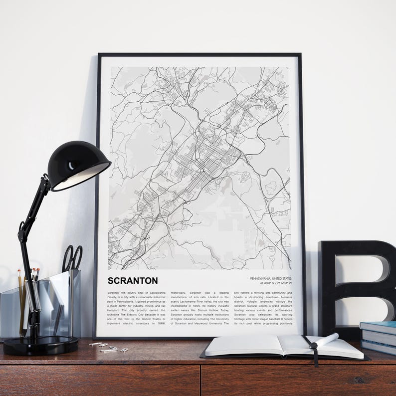 Scranton Map Print, Scranton Travel Map, Scranton Wall Decor Art ...