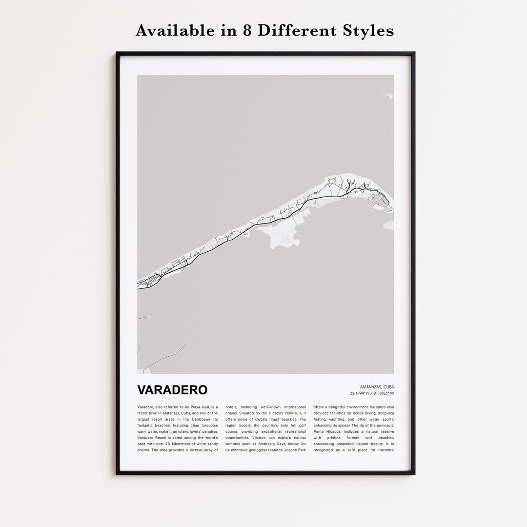 Varadero Map Print, Varadero Travel Map, Varadero Wall Decor Art ...