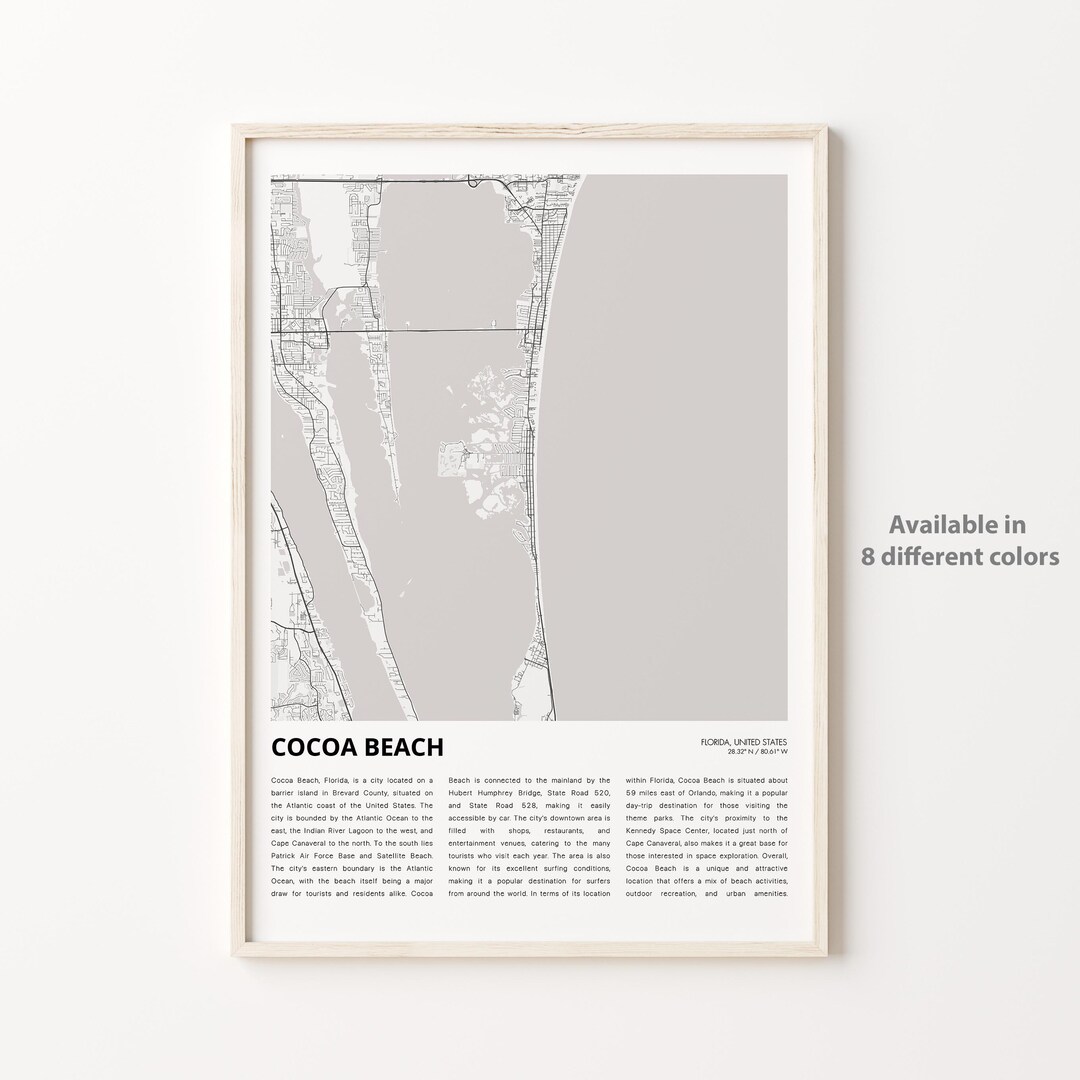 Cocoa Beach Map Print, Cocoa Beach Travel Map, Cocoa Beach Wall Decor ...