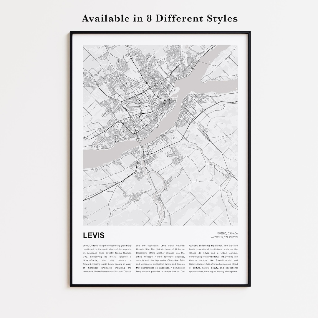 Levis Map Print, Levis Travel Map, Levis Wall Decor Art, Levis Quebec ...
