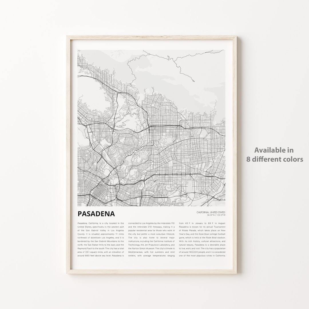 Pasadena Map Print, Pasadena Travel Map, Pasadena Wall Decor Art ...