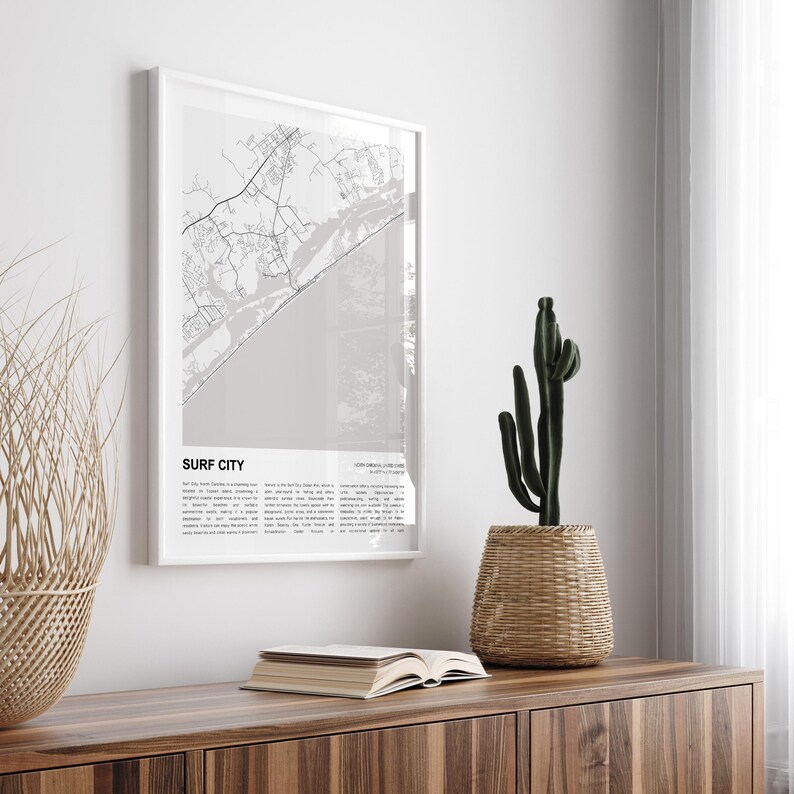 Surf City Map Print, Surf City Travel Map, Surf City Wall Decor Art ...