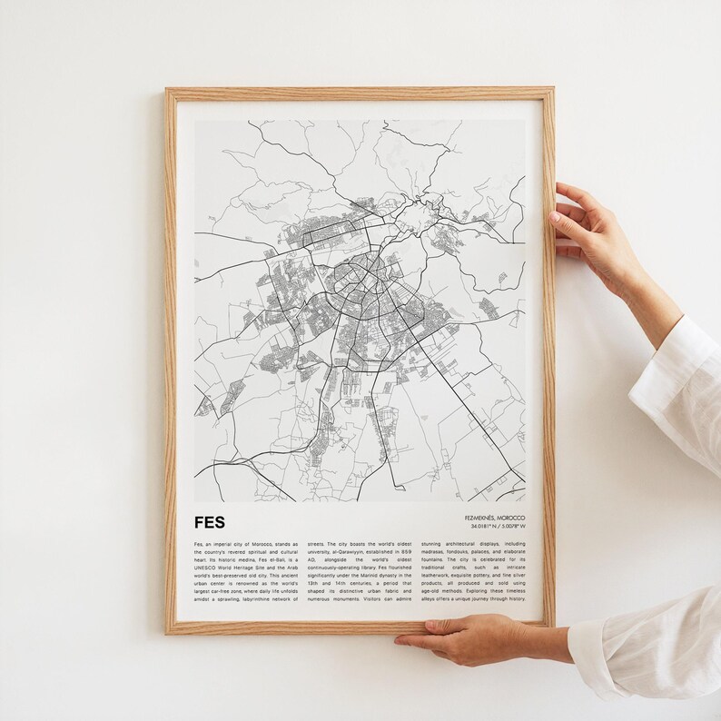 Fes Map Print, Fes Travel Map, Fes Wall Decor Art, Fes Fez-meknès ...