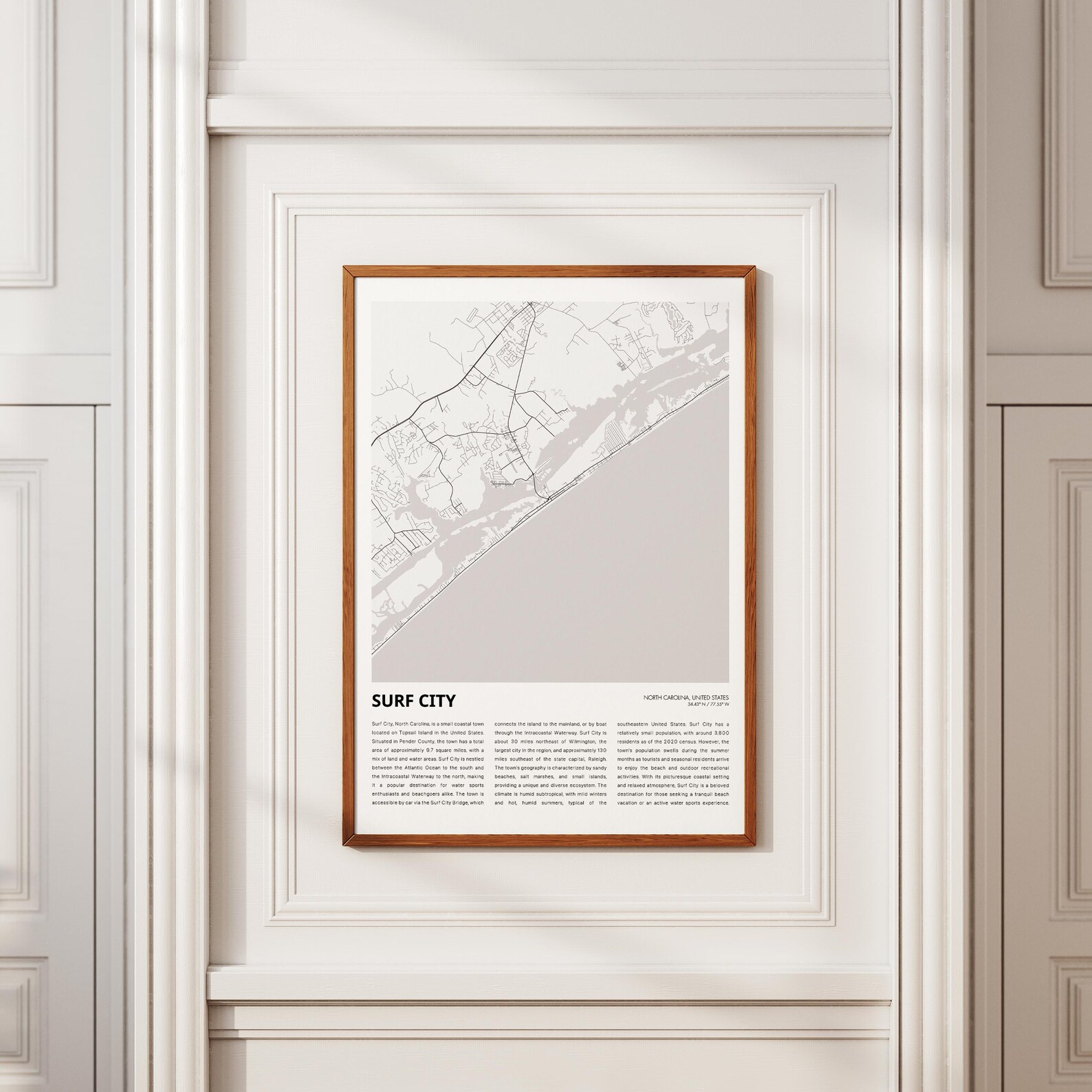 Surf City Map Print, Surf City Travel Map, Surf City Wall Decor Art ...