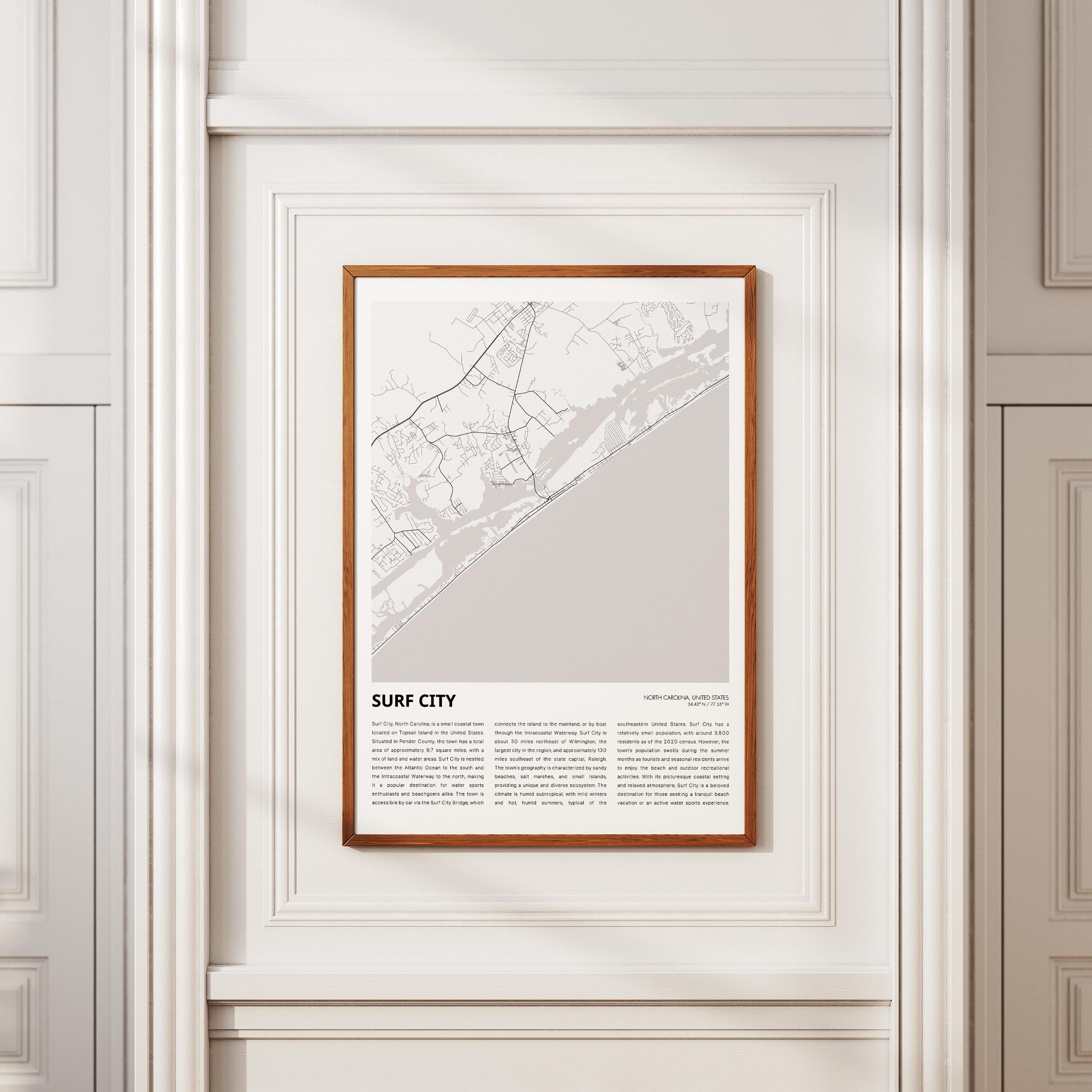 Surf City Map Print, Surf City Travel Map, Surf City Wall Decor Art ...