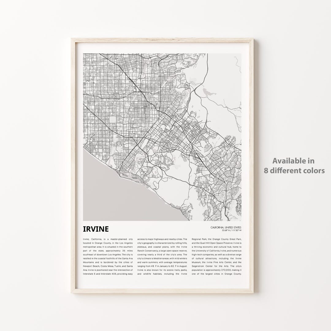 Irvine Map Print, Irvine Travel Map, Irvine Wall Decor Art, Irvine ...
