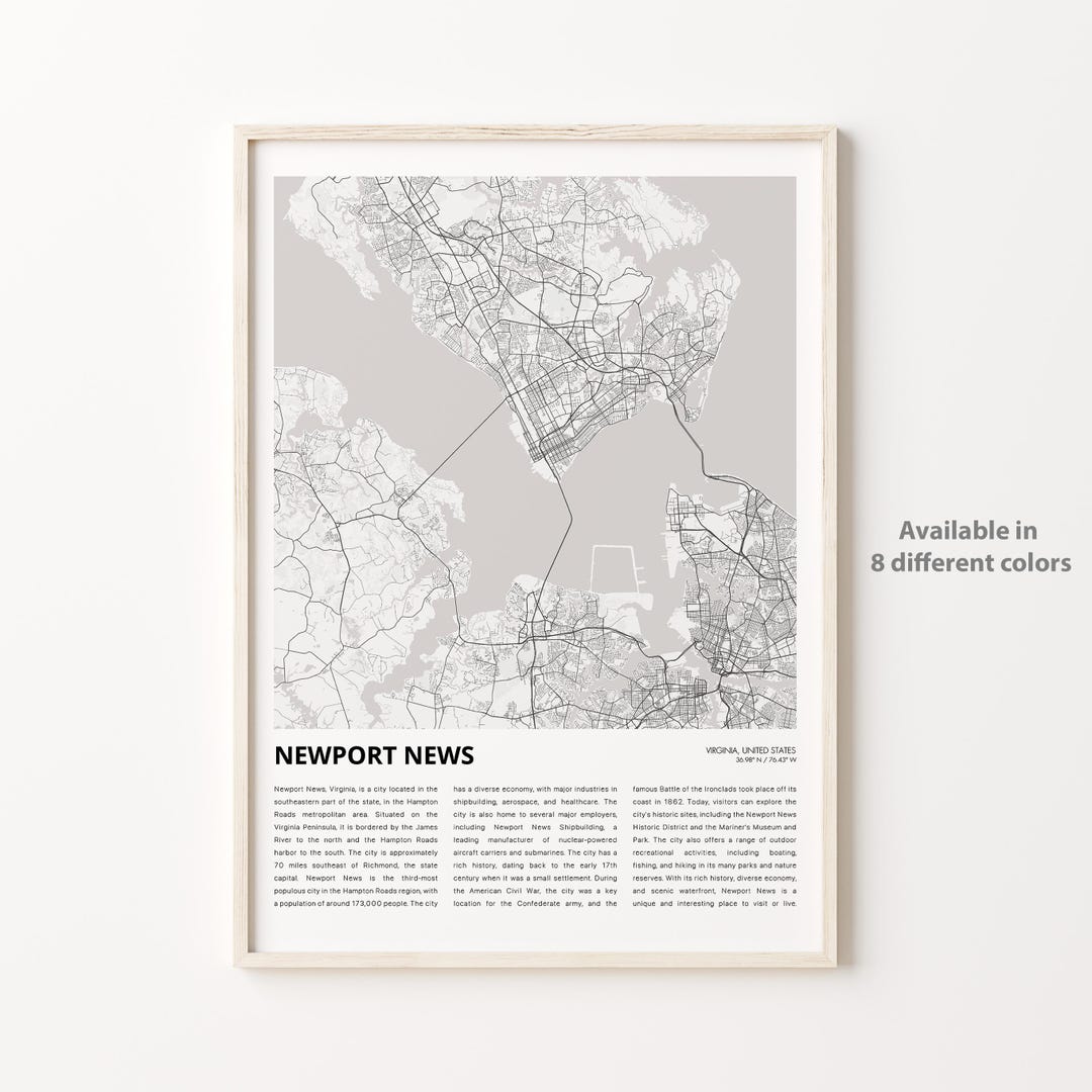 Newport News Map Print, Newport News Travel Map, Newport News Wall ...
