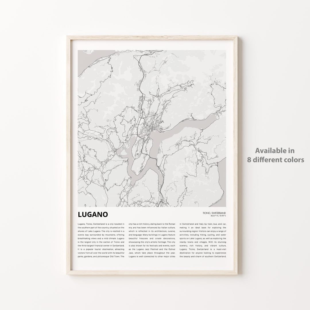 Lugano Map Print, Lugano Travel Map, Lugano Wall Decor Art, Lugano ...