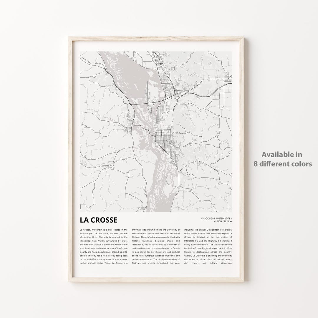 La Crosse Map Print, La Crosse Travel Map, La Crosse Wall Decor Art, La ...