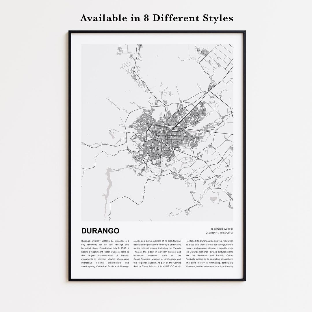 Durango Map Print, Durango Travel Map, Durango Wall Decor Art, Durango ...