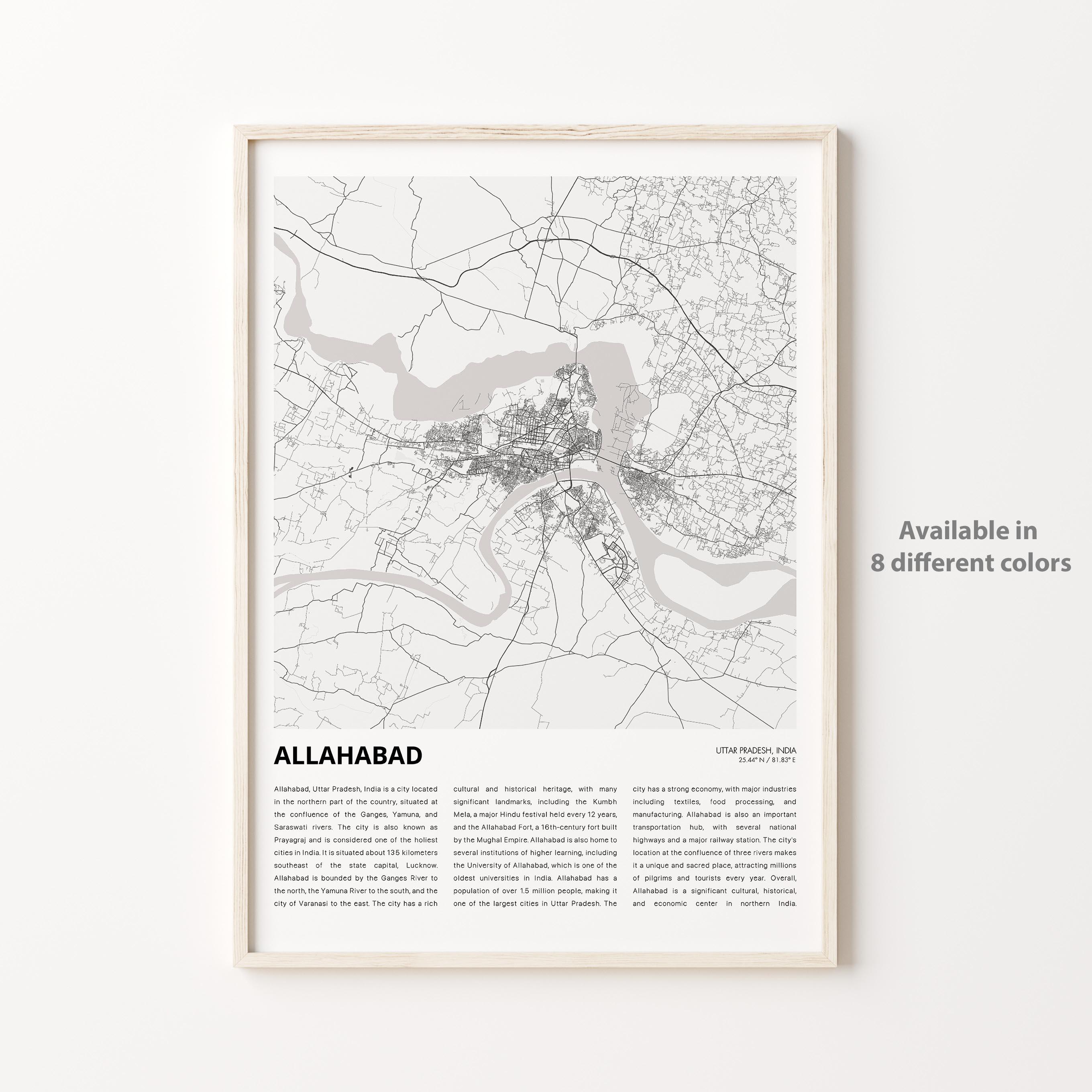 Allahabad Map Print, Allahabad Travel Map, Allahabad Wall Decor Art ...