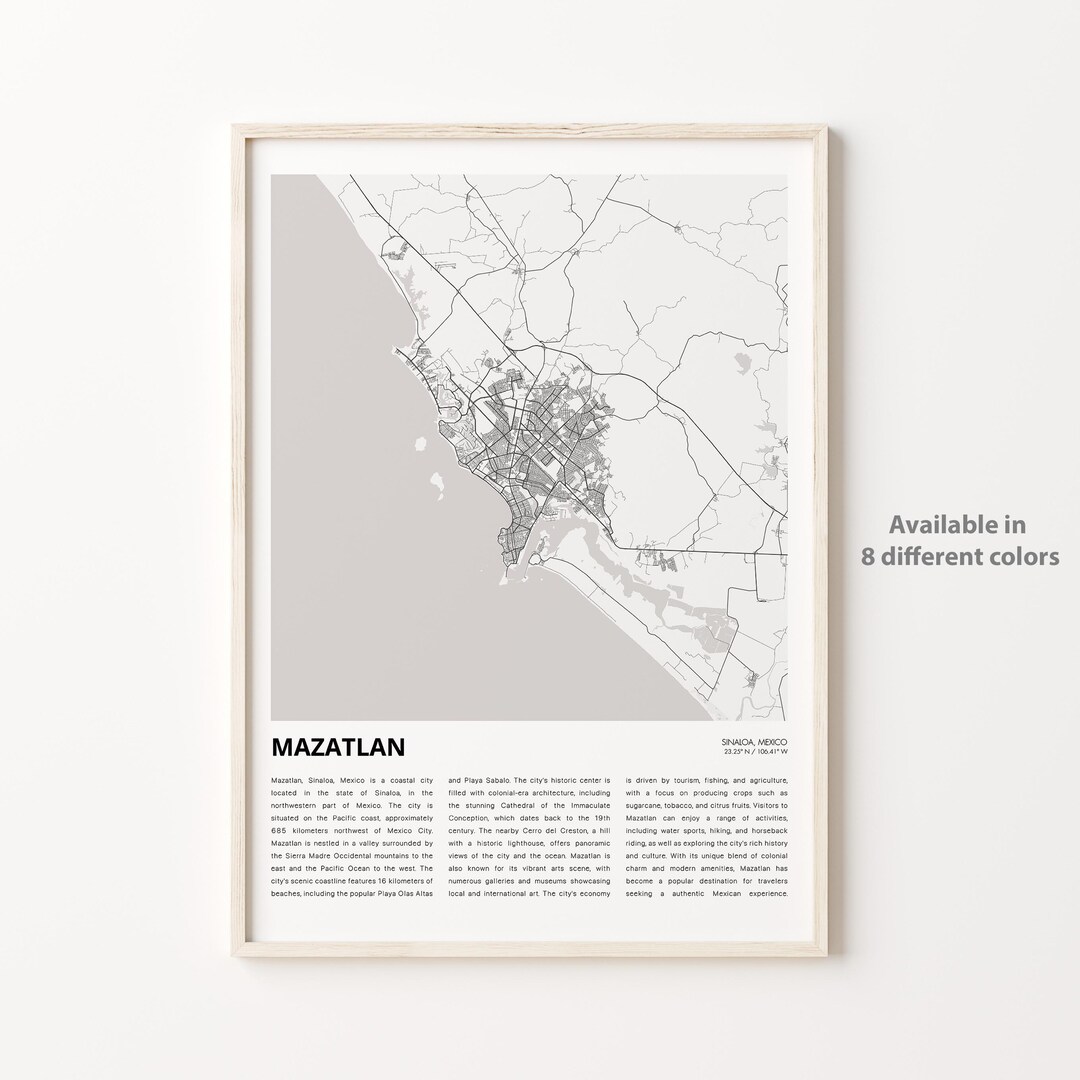 Mazatlan Map Print, Mazatlan Travel Map, Mazatlan Wall Decor Art ...