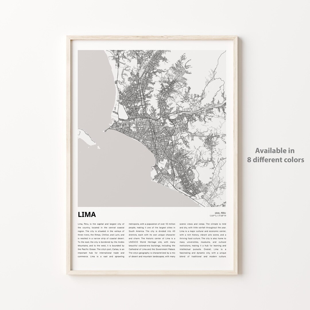 Lima Map Print, Lima Travel Map, Lima Wall Decor Art, Lima Lima ...