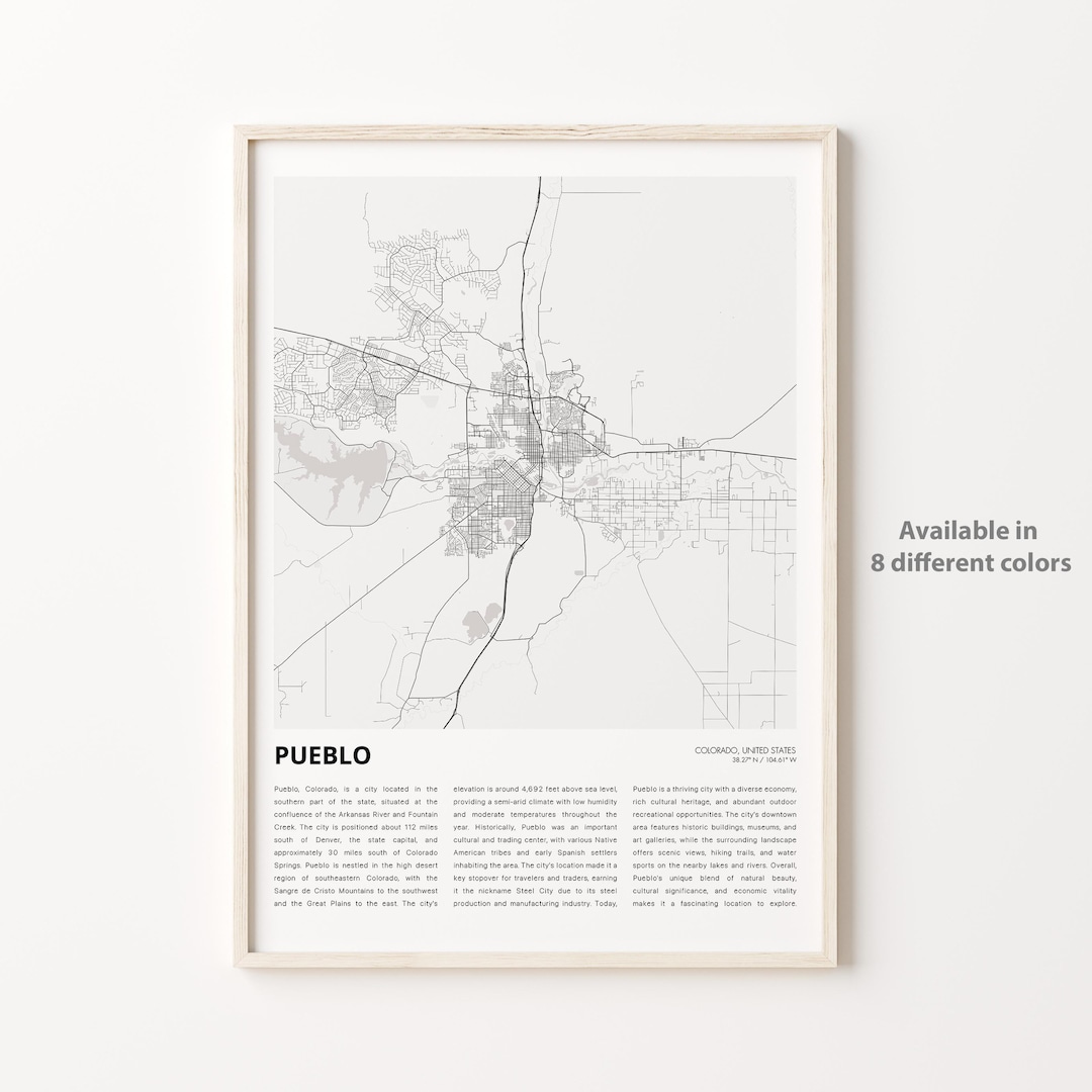 Pueblo Map Print, Pueblo Travel Map, Pueblo Wall Decor Art, Pueblo ...