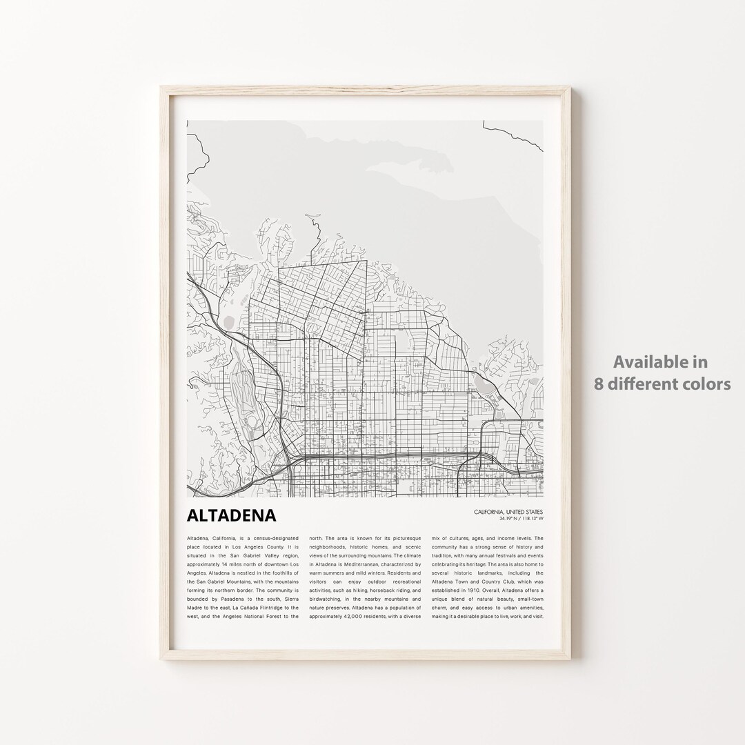 Altadena Map Print, Altadena Travel Map, Altadena Wall Decor Art ...