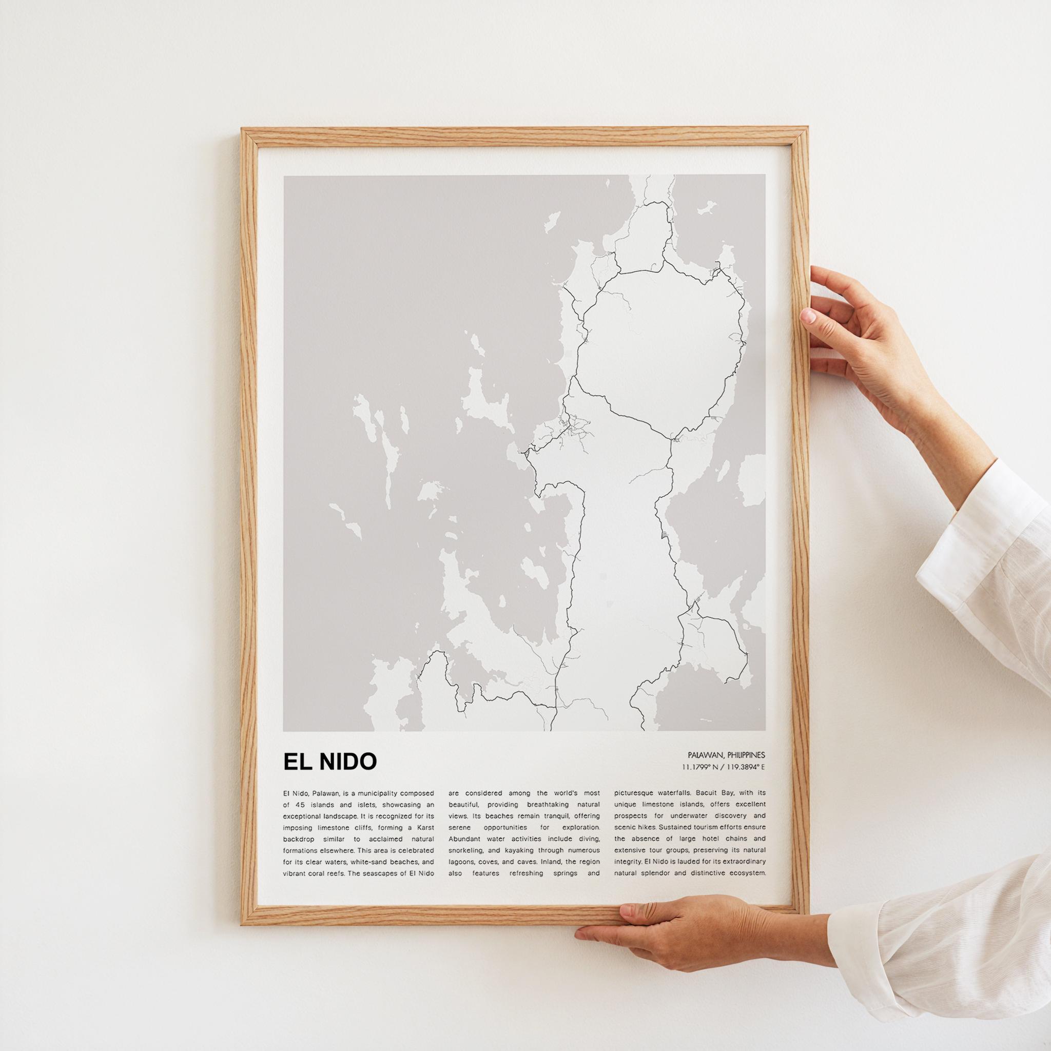 El Nido Map Print, El Nido Travel Map, El Nido Wall Decor Art, El Nido ...