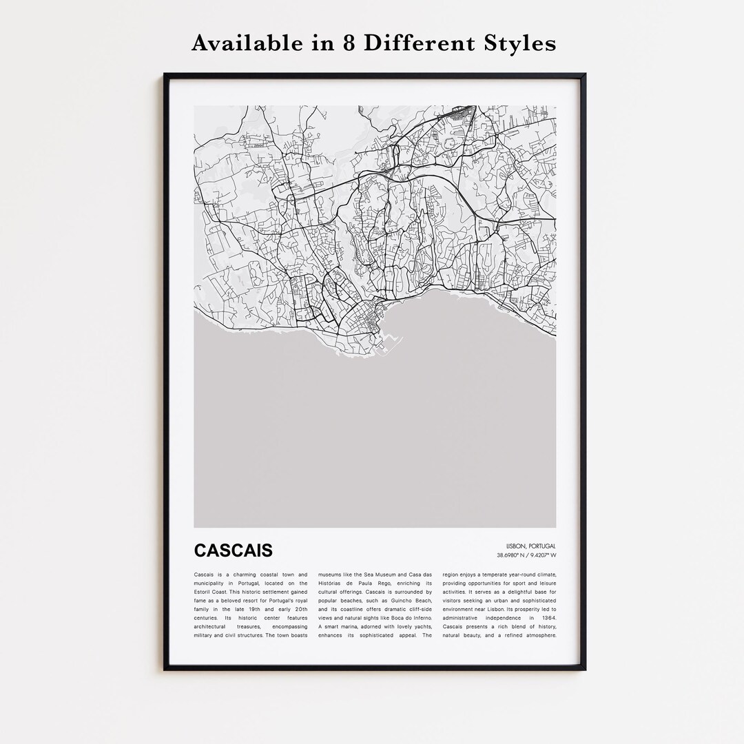 Cascais Map Print, Cascais Travel Map, Cascais Wall Decor Art, Cascais ...