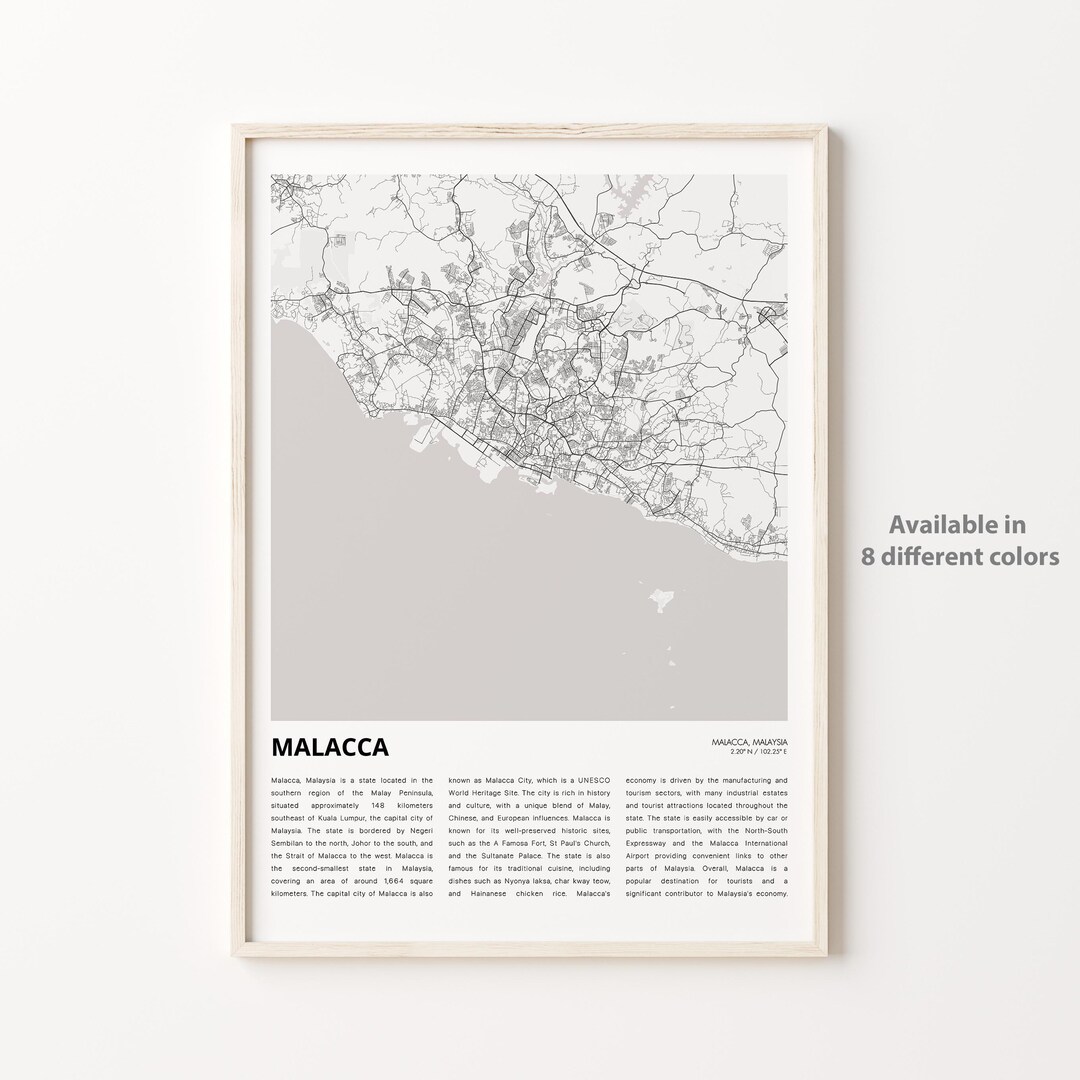 Malacca Map Print, Malacca Travel Map, Malacca Wall Decor Art, Malacca ...