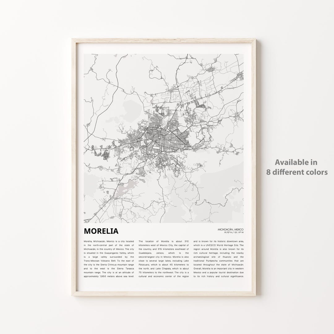 Morelia Map Print, Morelia Travel Map, Morelia Wall Decor Art, Morelia ...