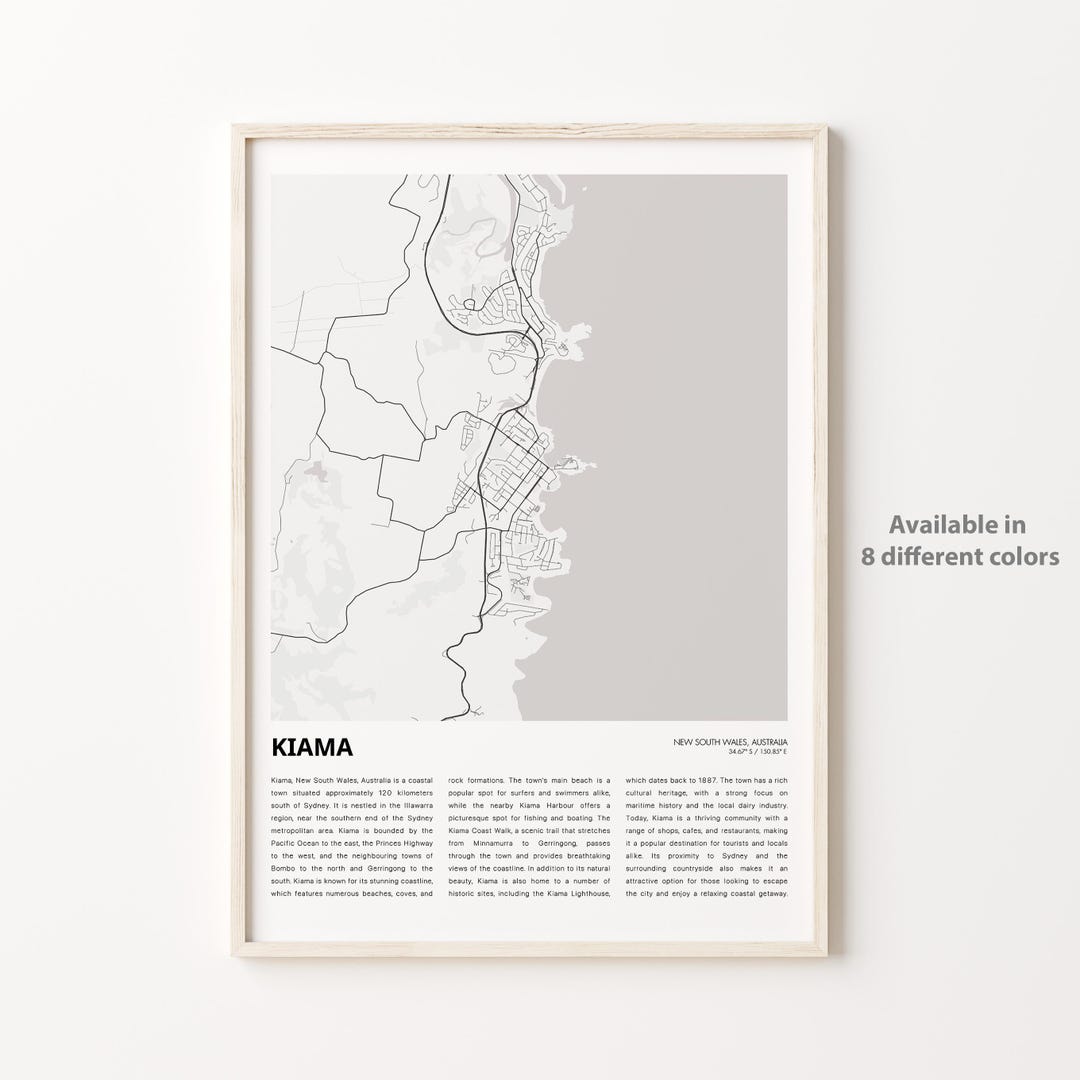 Kiama Map Print, Kiama Travel Map, Kiama Wall Decor Art, Kiama New ...