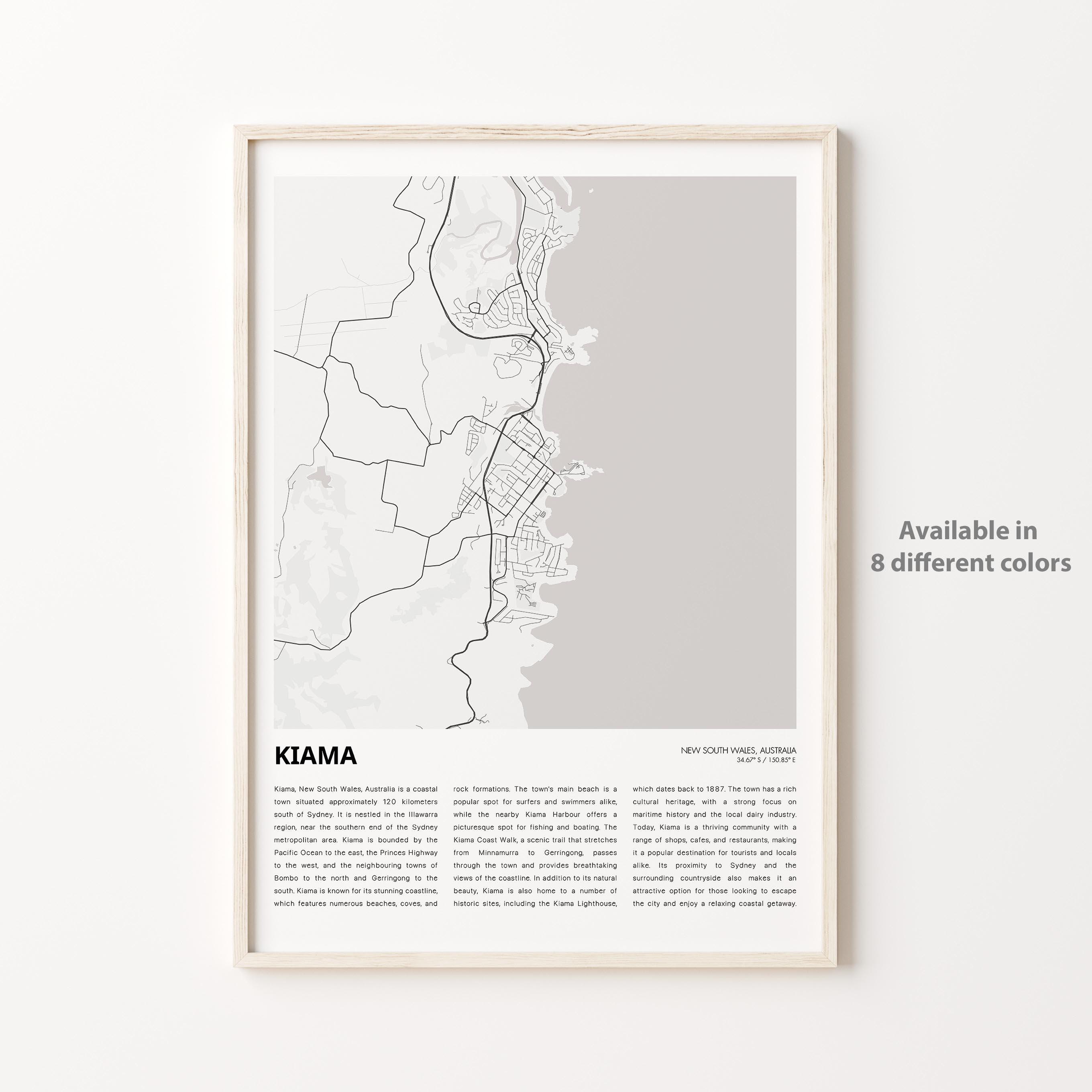 Kiama Map Print, Kiama Travel Map, Kiama Wall Decor Art, Kiama New ...