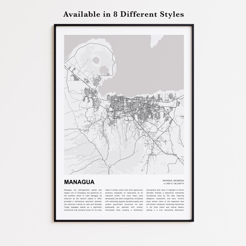 Managua Map Print, Managua Travel Map, Managua Wall Decor Art, Managua ...