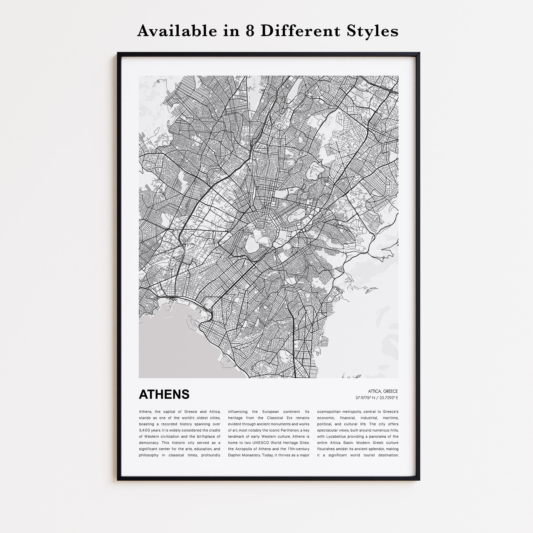 Athens Map Print, Athens Travel Map, Athens Wall Decor Art, Athens ...