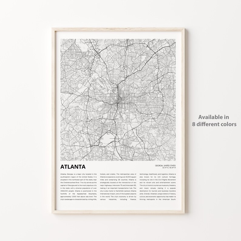 Atlanta Map Print, Atlanta Travel Map, Atlanta Wall Decor Art, Atlanta ...