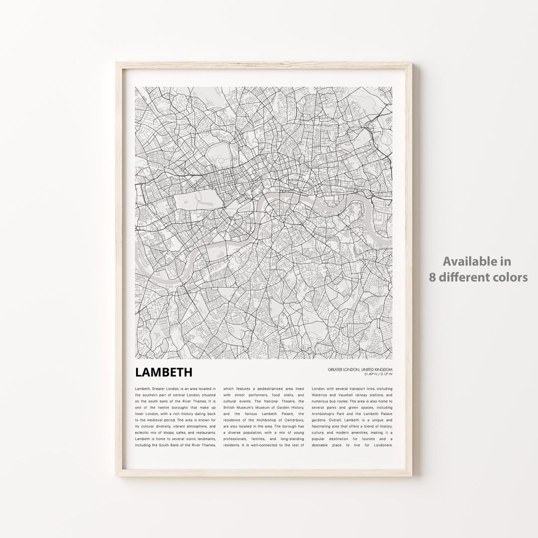 Lambeth Map Print, Lambeth Travel Map, Lambeth Wall Decor Art, Lambeth ...