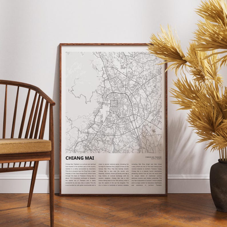 Chiang Mai Map Print, Chiang Mai Travel Map, Chiang Mai Wall Decor Art ...