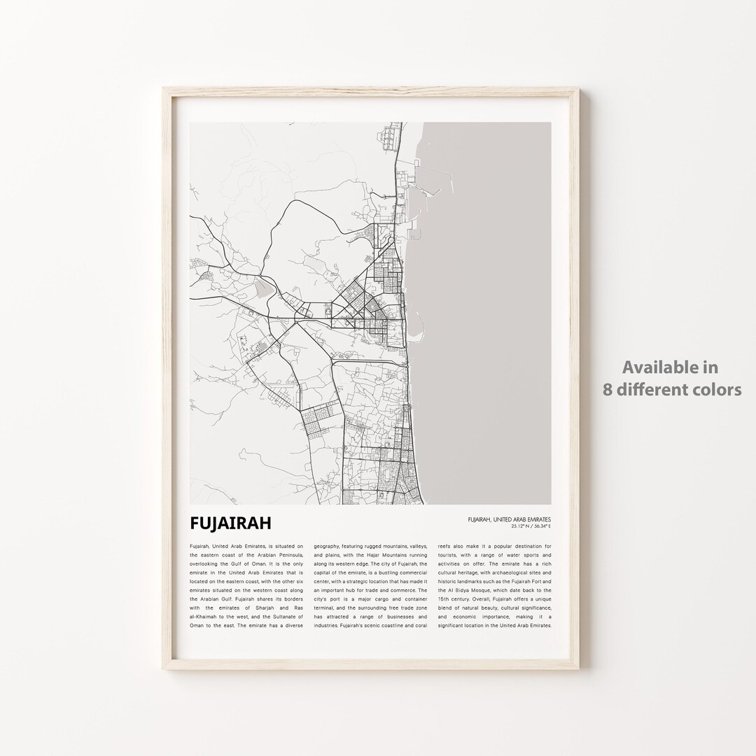 Fujairah Map Print, Fujairah Travel Map, Fujairah Wall Decor Art ...
