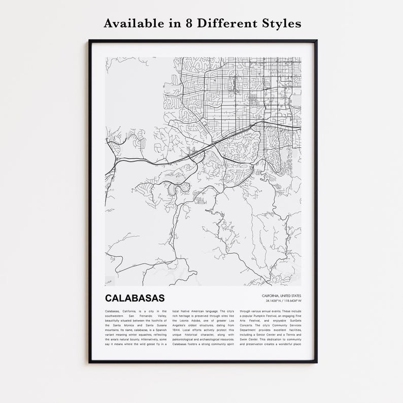 Calabasas Map Print, Calabasas Travel Map, Calabasas Wall Decor Art ...