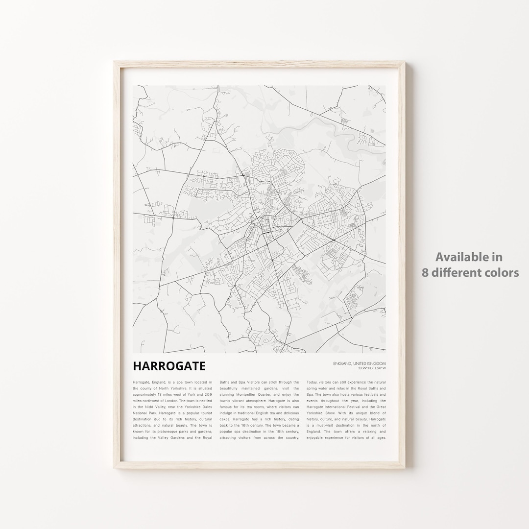 Harrogate Map Print, Harrogate Travel Map, Harrogate Wall Decor Art ...