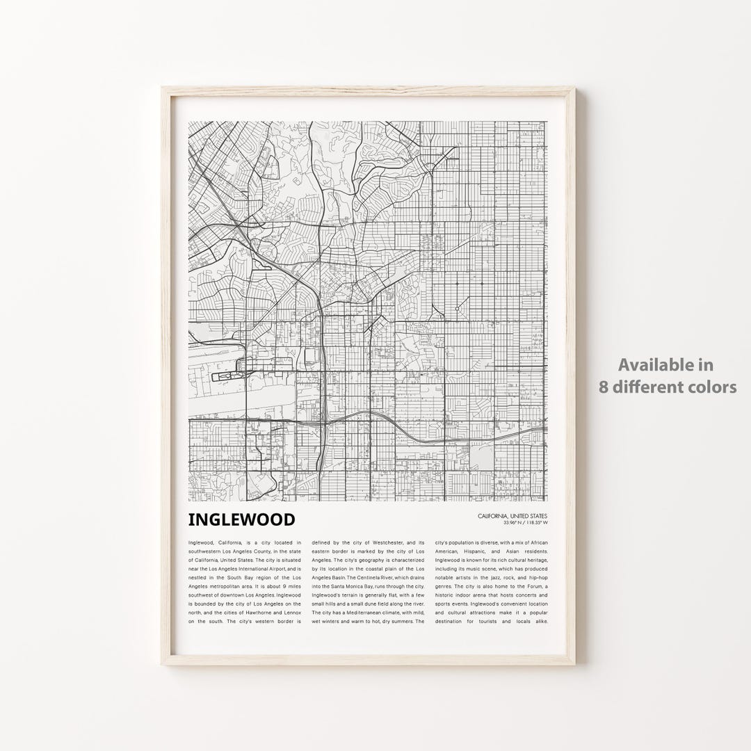 Inglewood Map Print, Inglewood Travel Map, Inglewood Wall Decor Art ...