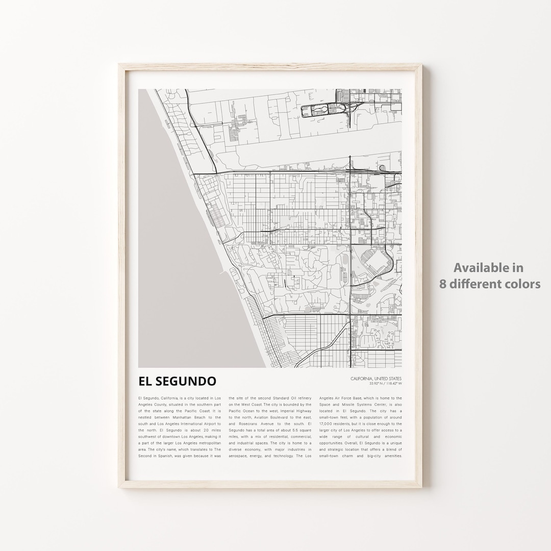El Segundo Map Print, El Segundo Travel Map, El Segundo Wall Decor Art ...