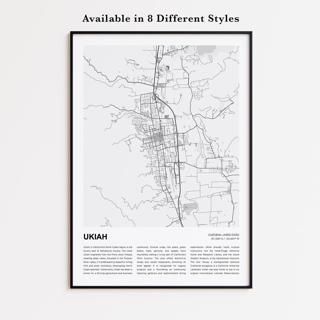 Ukiah Map Print, Ukiah Travel Map, Ukiah Wall Decor Art, Ukiah ...