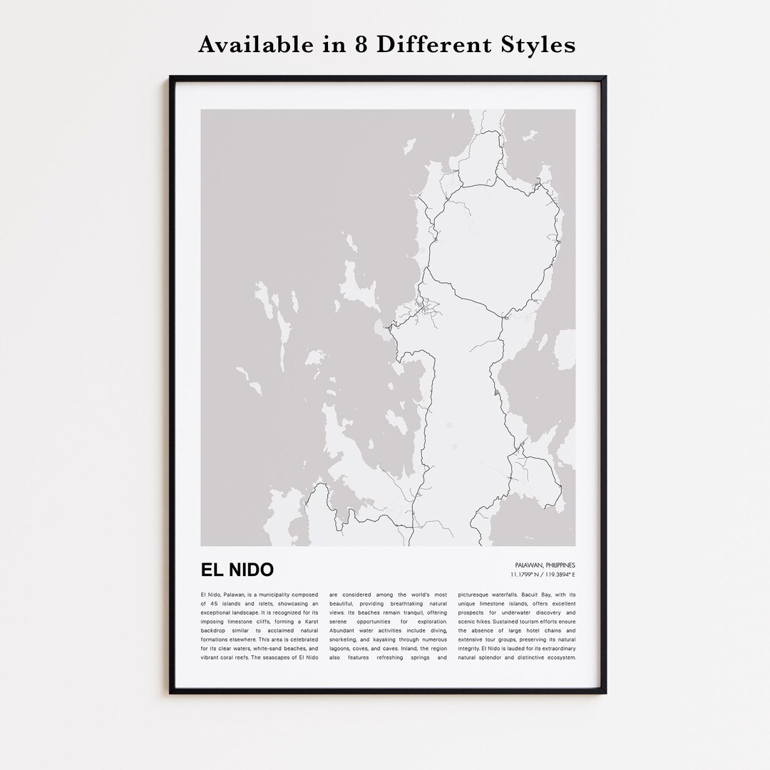 El Nido Map Print, El Nido Travel Map, El Nido Wall Decor Art, El Nido ...