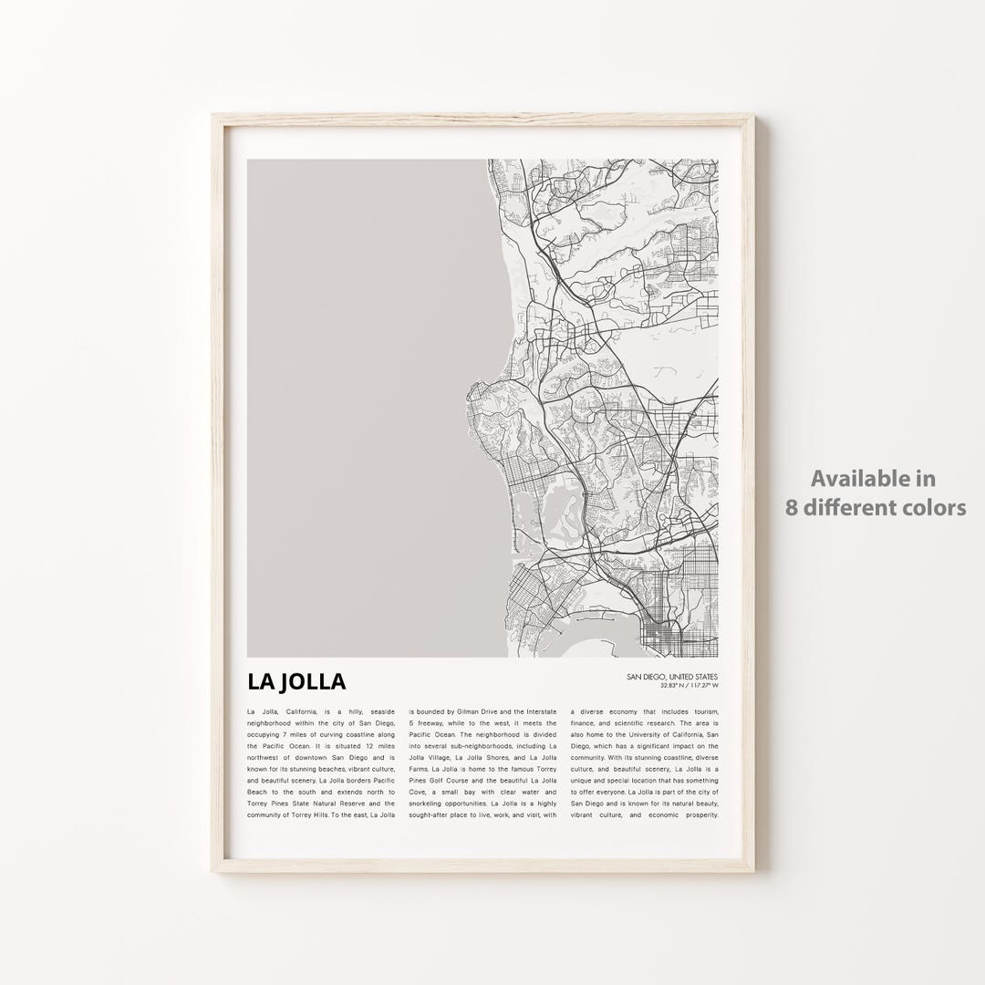 La Jolla Map Print, La Jolla Travel Map, La Jolla Wall Decor Art, La ...