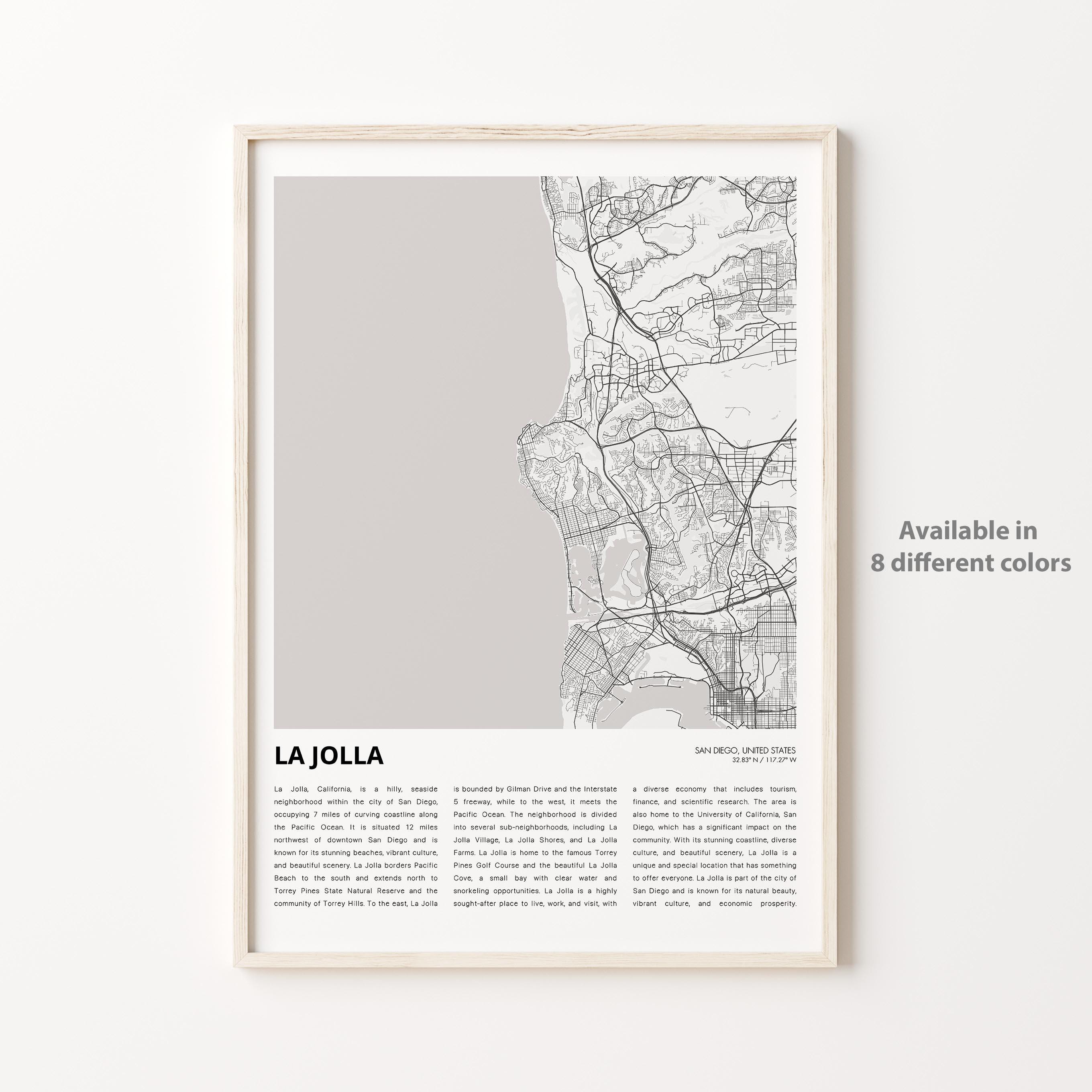 La Jolla Map Print, La Jolla Travel Map, La Jolla Wall Decor Art, La ...