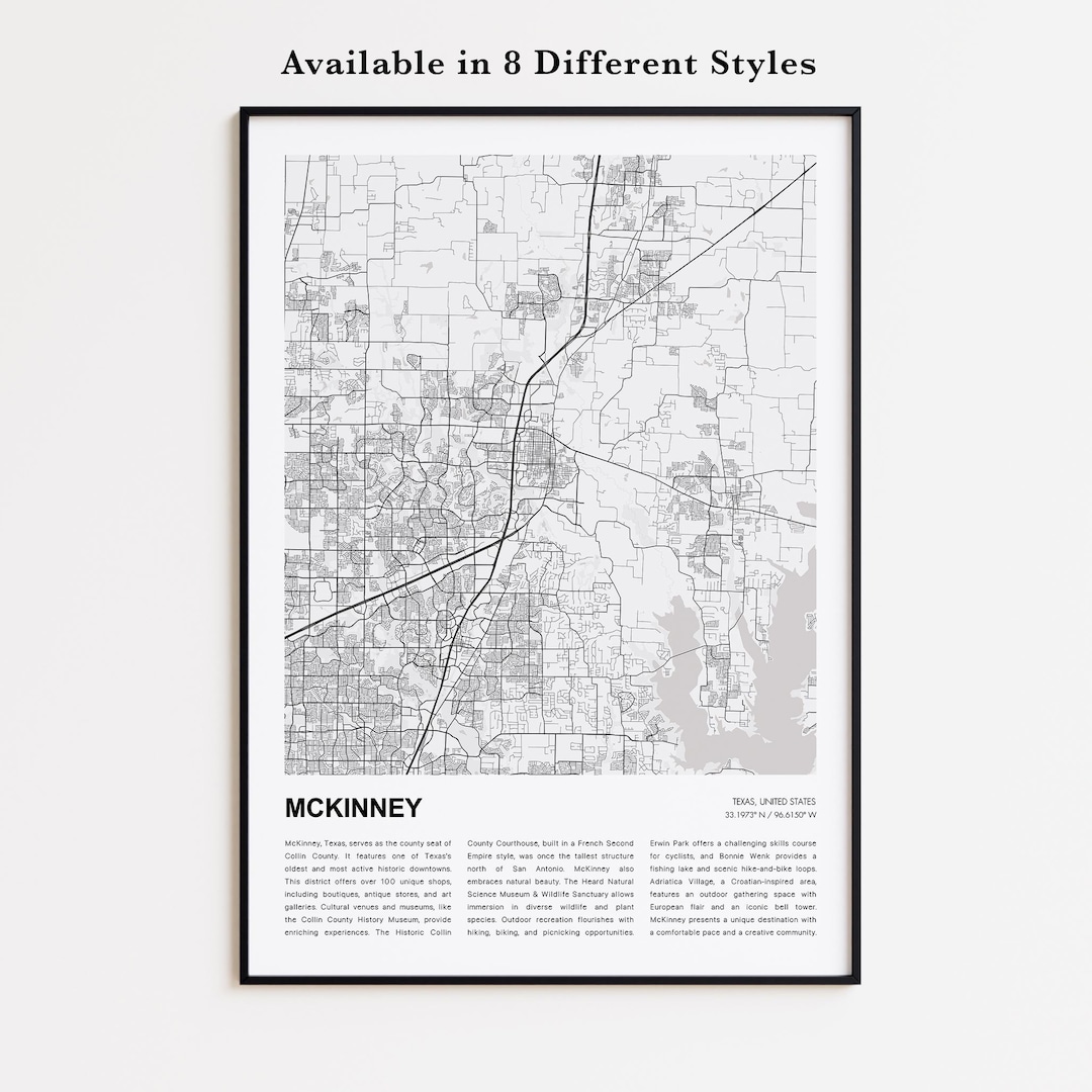 Mckinney Map Print, Mckinney Travel Map, Mckinney Wall Decor Art ...