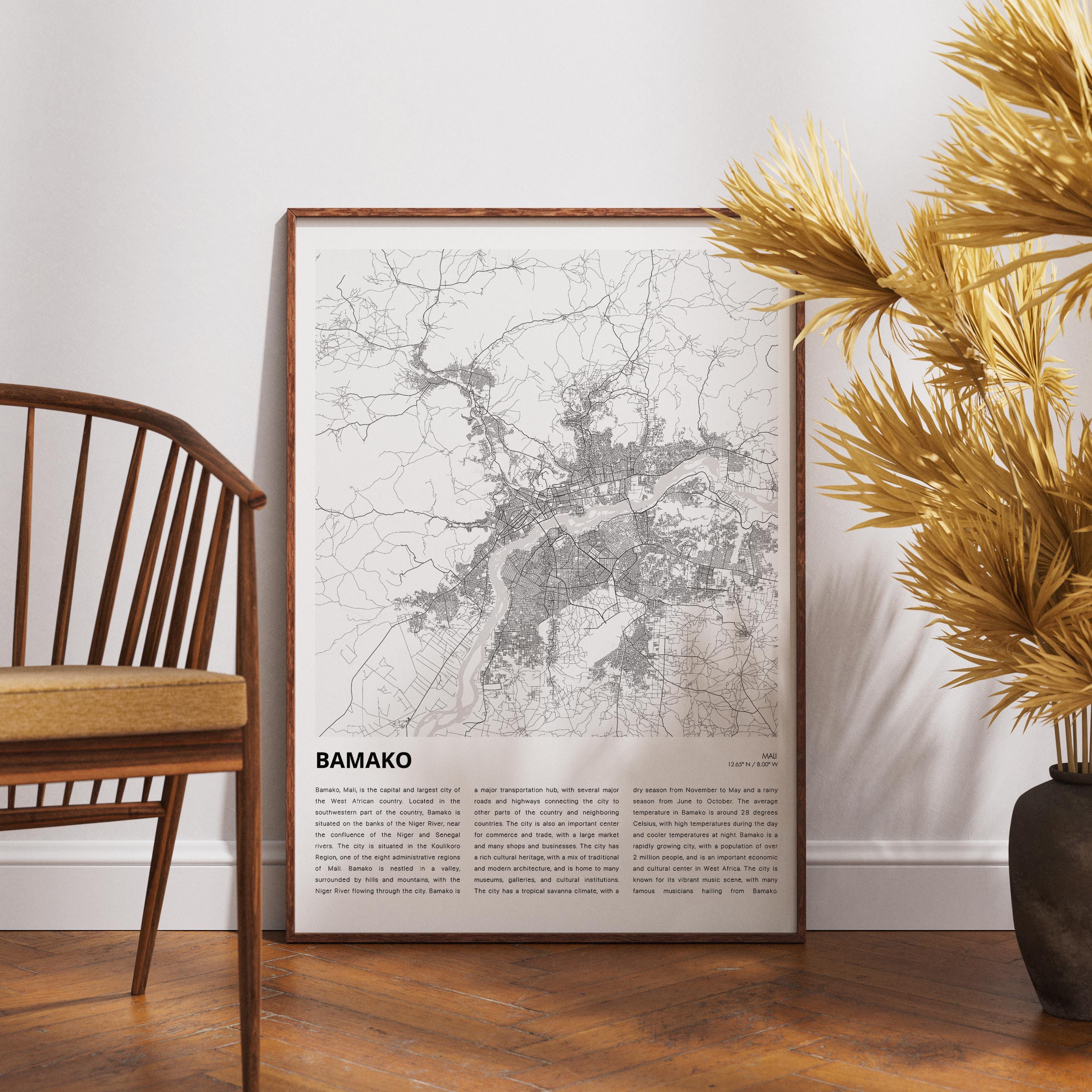 Bamako Map Print, Bamako Travel Map, Bamako Wall Decor Art, Bamako ...