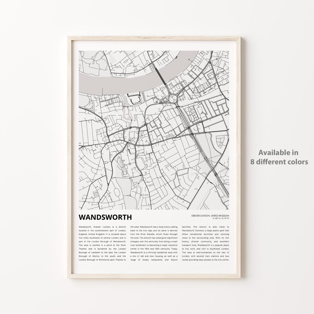 Wandsworth Map Print, Wandsworth Travel Map, Wandsworth Wall Decor Art ...