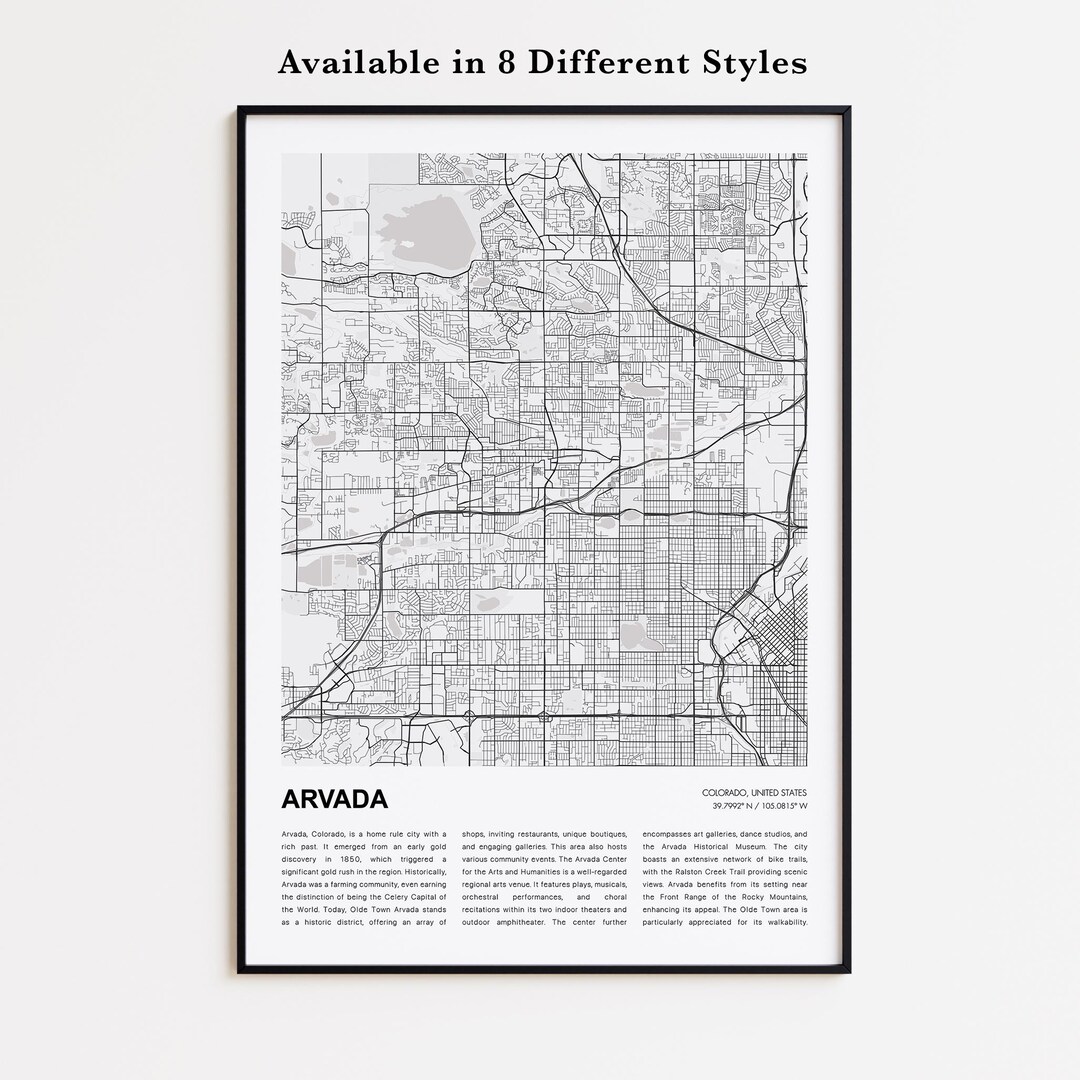 Arvada Map Print, Arvada Travel Map, Arvada Wall Decor Art, Arvada ...