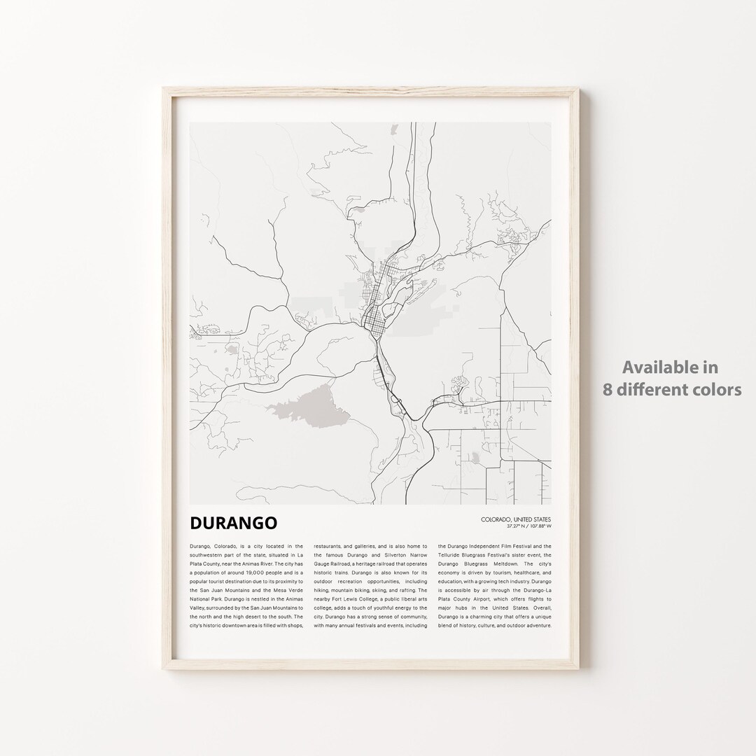 Durango Map Print, Durango Travel Map, Durango Wall Decor Art, Durango ...
