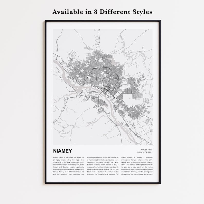 Niamey Map Print, Niamey Travel Map, Niamey Wall Decor Art, Niamey ...