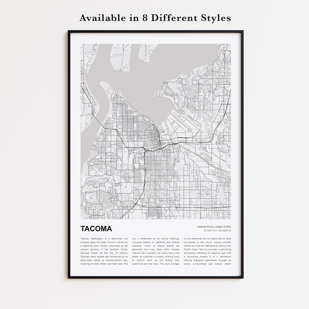 Tacoma Map Print, Tacoma Travel Map, Tacoma Wall Decor Art, Tacoma ...