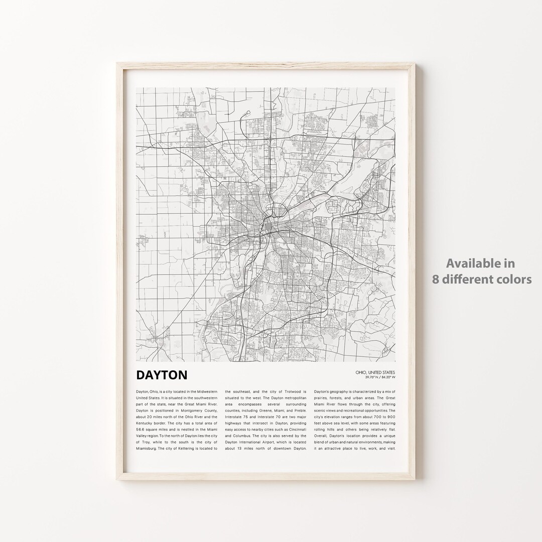 Dayton Map Print, Dayton Travel Map, Dayton Wall Decor Art, Dayton Ohio ...
