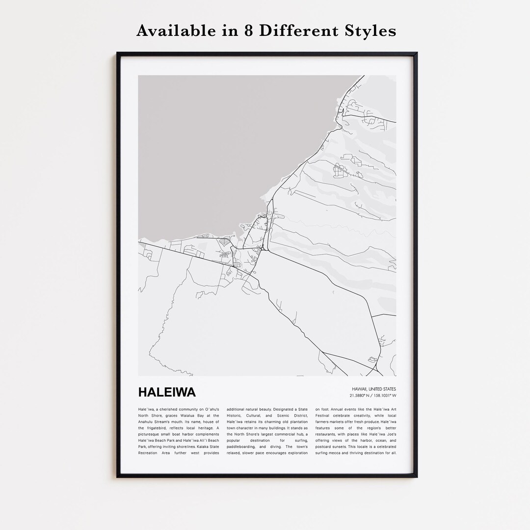 Haleiwa Map Print, Haleiwa Travel Map, Haleiwa Wall Decor Art, Haleiwa ...