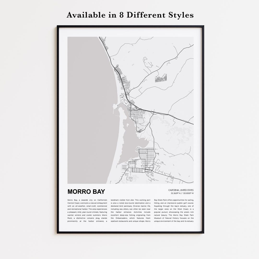 Morro Bay Map Print, Morro Bay Travel Map, Morro Bay Wall Decor Art ...
