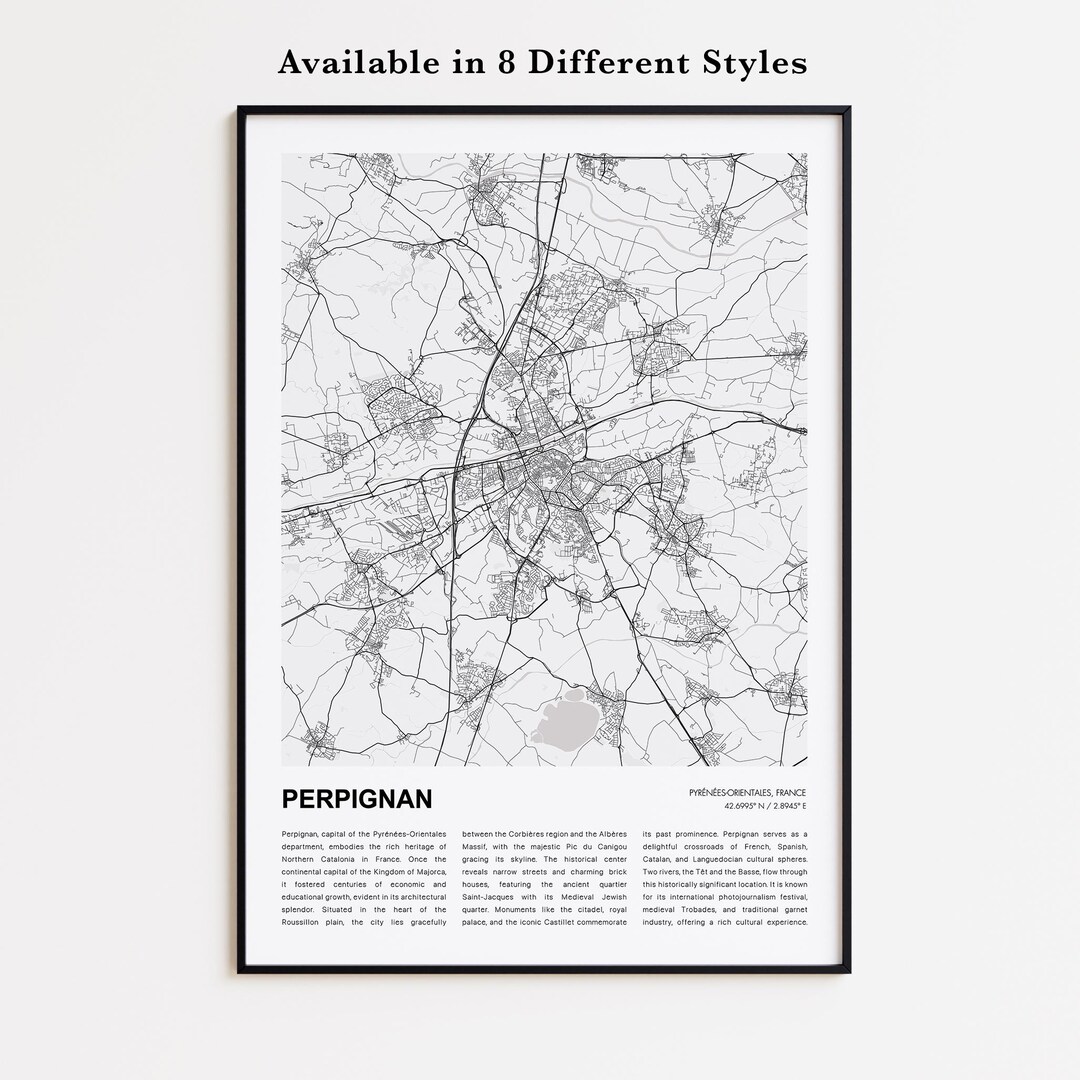 Perpignan Map Print, Perpignan Travel Map, Perpignan Wall Decor Art ...